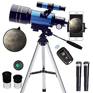 ToyerBee Telescope, 70mm telescopes for Adults Astronomy & Kids & Beginners, 300mm Portable Refractor Travel Telescope (15X-150X) with A Smartphone Adapter& A Wireless Remote, Astronomy Gifts for Kids