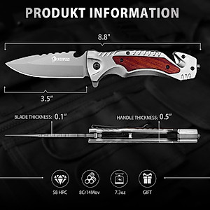 NedFoss Pocket Knife for Men DA169, 5 IN 1 Multitool Folding Knife with Clip, Survival Knife with Glass Breaker, Seat Belt Cutter,Folding Pocket Knives for Camping Hiking