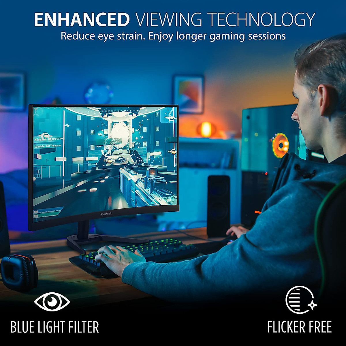 ViewSonic VX2468-PC-MHD 24 Inch Full HD 1080p 165Hz 1ms Curved Gaming Monitor with AMD FreeSync Premium Eye Care Frameless HDMI and Display Port (Renewed)