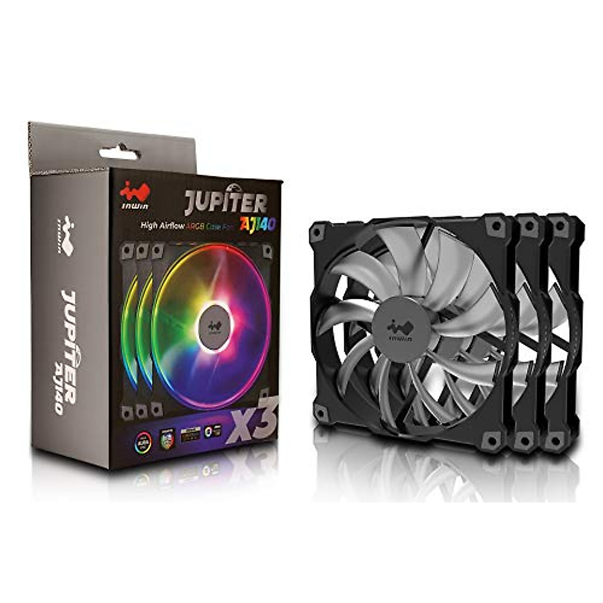 InWin Jupiter AJ140 Addressable RGB Triple Fan Kit 140mm High Performance Cooling Computer Case Fan Cooling with Control (AJ140-3PK)