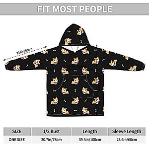 Cute Corgi With Scarf Wearable Hoodie Blanket Women'S Pajamas Oversized Soft Flannel Sweatshirt Winter Adult And Teenagers Cold-Proof Cute Blanket