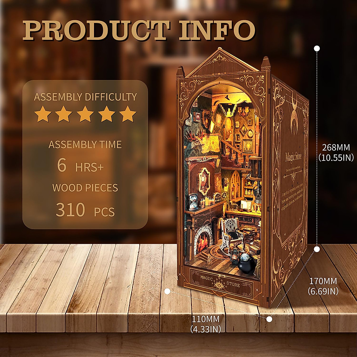 Book Nook Kit, Magic Store Dollhouse 3D Puzzle Booknook Bookshelf Insert Decor Alley DIY Miniature House Kit with Led Light Crafts for Adults and Teens to Build-Creativity Gift