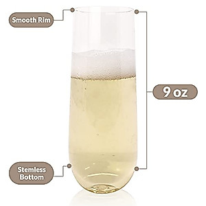 Reli. |25 Pack| Plastic Champagne Flutes 9 Oz, Clear | Stemless Plastic Mimosa Glasses/Flutes | Disposable, BPA-Free, Shatterproof Cups |Perfect for Mimosa/Champagne, Cocktails, Wedding/Party Toasting
