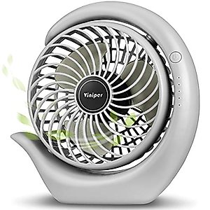 Viniper Portable Rechargeable Fan, Small Desk Fan : 3 Speeds & about 8-24 Hours Longer Working, 180° Rotation, Portable Fan Small but Mighty, Strong Wind (Grey, Light Black Blade)