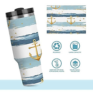 FRCSDIY Cartoon Ship Anchor Insulated Tumbler with Handle and Straw Lid,30oz Leakproof Stainless Steel Cup BPA-Free Water Bottle