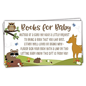 50 Count - Books for Baby Request Cards - Woodland Animals Baby Shower
