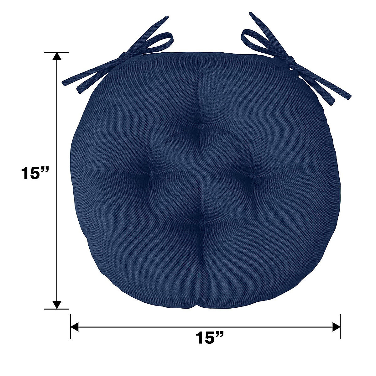 COZPLEN Outdoor Round Bistro Chair Cushions, 15 inch Circular Seat Cushions with Ties for Dining Chairs, Set of 2, Navy Blue