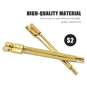 HOPLEX RC Hex Bit Set 1.5 2.0 2.5 3.0mm Hex Head Allen Wrench S2 Steel Titanium Hexagon Screwdriver Tool Kit 1/4" Hex Shank 3.9" Long for Bit Electric Screwgun/Power Drill RC Repair Working