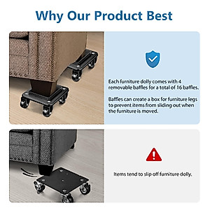 【Upgrade Large】KEDSUM Furniture Dolly with Baffle, 2000LBS Furniture Movers with 4 Wheels, Thickened Steel Panel Heavy Duty Dolly, Easy Sliders Dolly for Moving Appliances, Refrigerators, Sofa, Piano