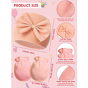 12 Pieces Newborn Baby Hats Mittens Set Bow Beanie Cap Cotton Glove for 0-6 Baby (Vivid Colors)