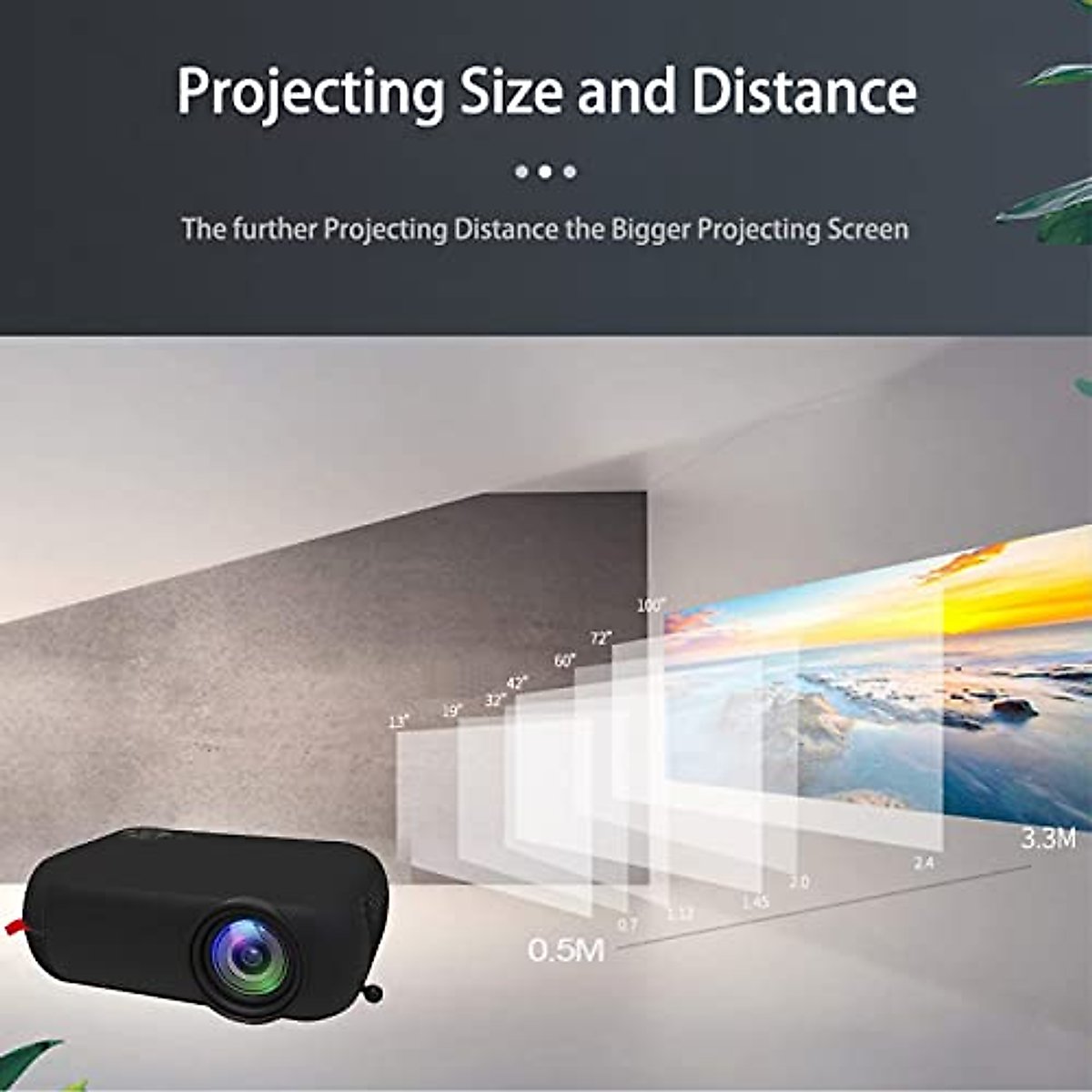 Multifunctional Mini Projector, 1080P HD Household Portable Projector, Built-in Speaker, Various Interfaces, 14-100 Inch Projection Screen