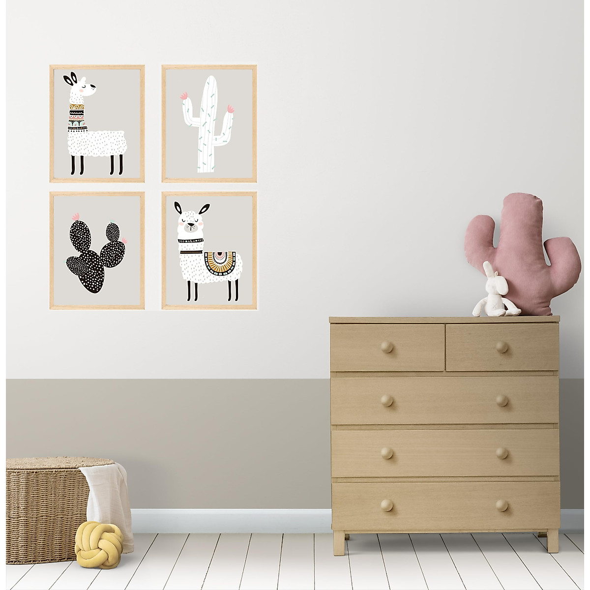Llama Wall Decor Art Posters - Set of 4 11 x 14" Professional Grade Prints (Llama & Cactus) for Gifts, Baby Room, Boy or Girl Room, Kids, Nursery Room Decor, Playroom and classroom- Boho room decor