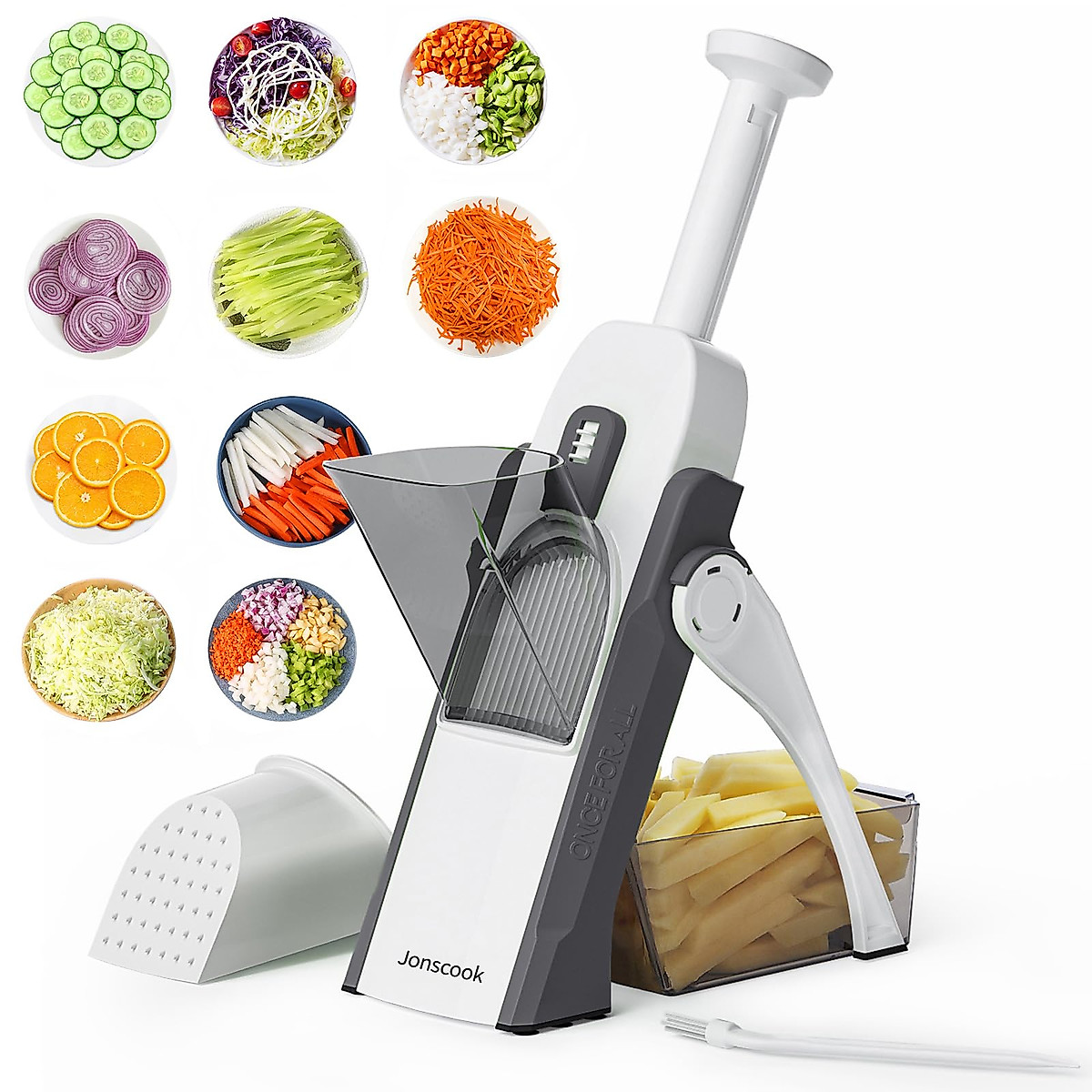 Jonscook Safe Veggie Chopper Vegetable Cutter, French Fry Cutter Onion Chopper Vegetable Slicer Fruit Cutter Dicer, Multifunctional Kitchen Gadgets Mandoline Food Slicer For Meal Prep - Gray