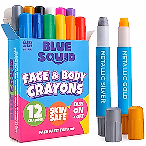 Face Painting Kits for Kids - Blue Squid 12 Color Twistable Face Paint Marker Sticks | Water Based Face Paint Crayons Kit | Halloween, Belly Painting Kit Pregnancy, Makeup Body Paints for Adults