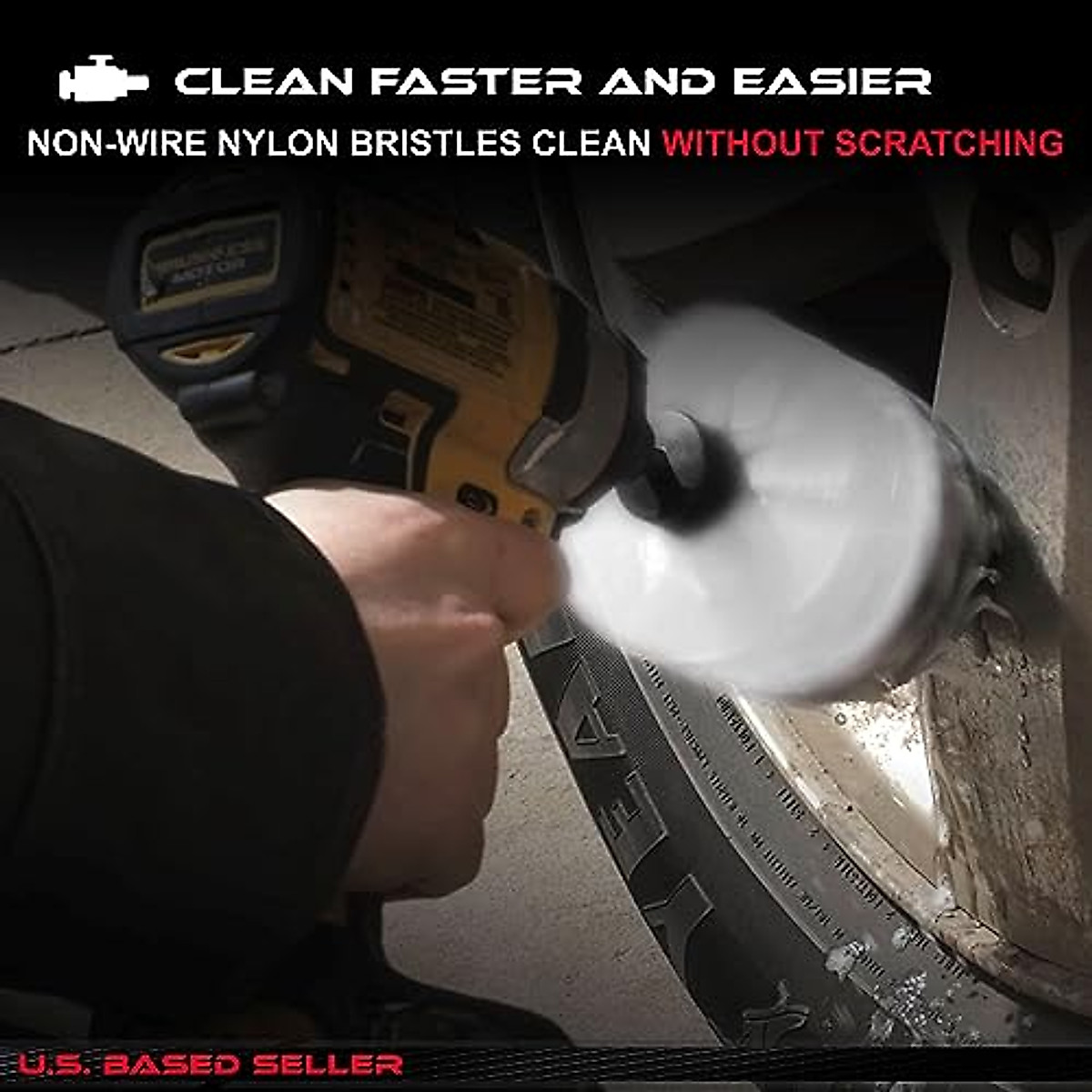 ABN 1/4in Drive Nylon Power Scrubber Drill Brush Attachment 5pc Set with 1pc Extension - Shower Cleaner, Spa Hot Tub Scrubber, Carpet Brush, Grout Cleaner for Home and Auto Car - White Soft Bristle