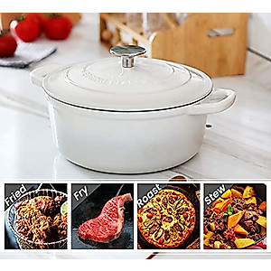 EDGING CASTING Dutch Ovens Enameled Cast Iron Covered 5.5 Quart Dutch Oven with Dual Handle for Bread Baking, White