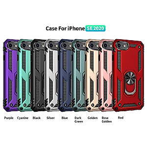 SunStory for iPhone SE 2022 Case, iPhone SE 2020/8/7 Case with HD Screen Protector & Magnetic Ring Kickstand,[Military Grade] Cover for iPhone SE 2022/SE 2020/8 /7 Phone (Red)