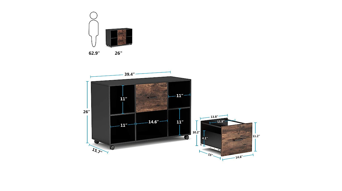 Tribesigns Mobile File Cabinet with Storage & Wheels | Home Office
