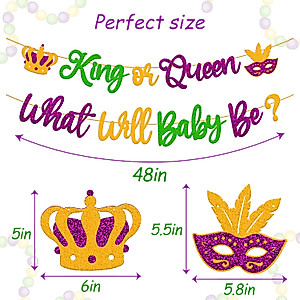 King Or Queen What Will Baby Be Banner Mardi Gras Gender Reveal Decoration Carnival Fleur De Lis Shrove Fat Tuesday New Orleans Masquerade Theme Baby Shower Party Supplies