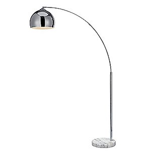 Versanora Arquer Modern Arc Floor Lamp 67 inch Tall Standing Hanging Light with Chrome Finished Shade and White Marble Base for Living Room Reading Bedroom Office