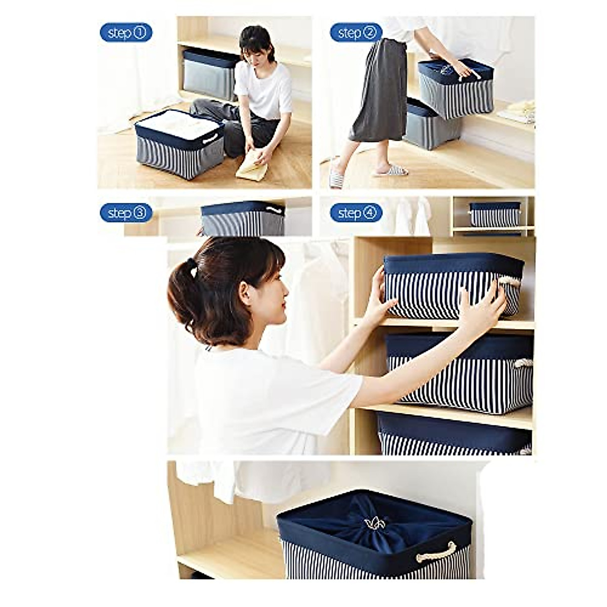 Queenie Wong 2 Pack Closet Canvas Fabric Storage Basket Storage Bins Organizing Baskets for Shelves, Closets, Laundry, Nursery, Decorative Baskets for Gifts Empty