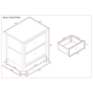 Baja Night Stand / 2 Drawer / Solid Wood / Rustic Bedside Table for Bedroom, Living Room, Sofa Couch, Hall / Metal Drawer Pulls, Shabby White