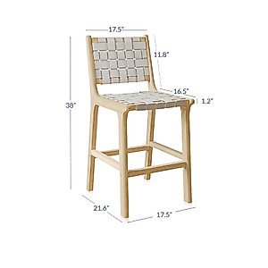 BELLEZE Woven Counter Stools 24 inch Set of 2, Boho Bar Stools with Back Faux Leather Kitchen Stools Island Chairs with Solid Wood Frame for Dining Room Home Kitchen - Morgan (White)