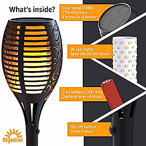 Rayodesol Solar Flame Torch Lights Outdoor, Decorative Pack of 1 pcs Each 96 LED Lamp with Dancing Flames Torches Landscape, Waterproof Outdoors Garden Patio Deck Decorations Lighting with Auto On/Off