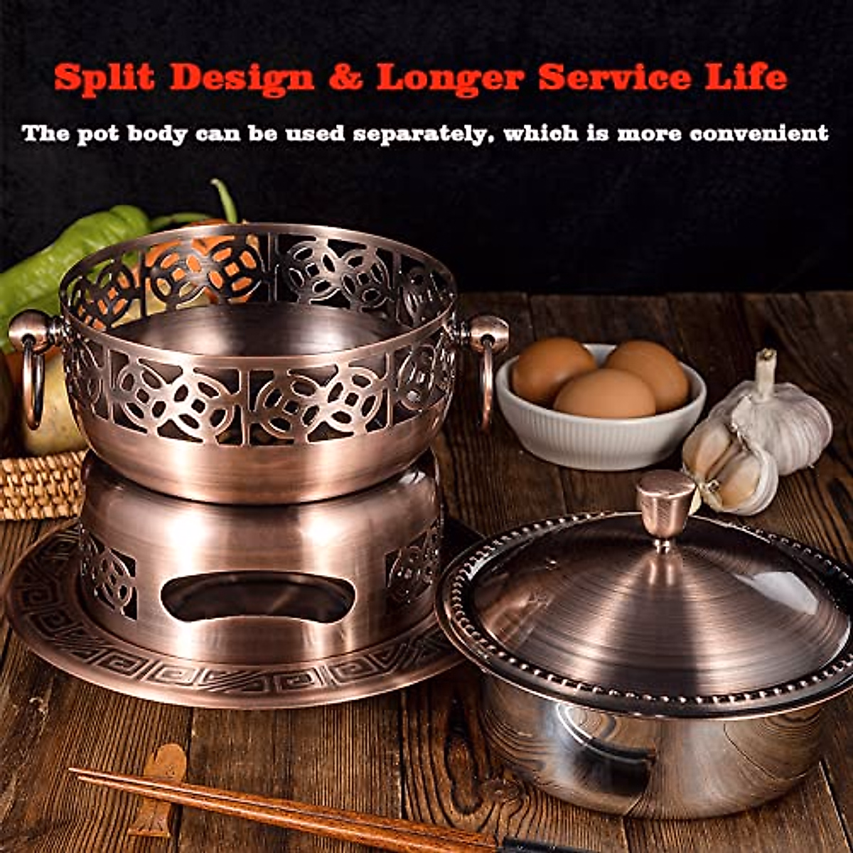 Shabu-Shabu Chinese Hot Pot - Chafing Dish Buffet Stainless Steel Food Warmer - Soup Pot Cookware with Alcohol Lamp - Great for Entertaining Restaurant/Copper