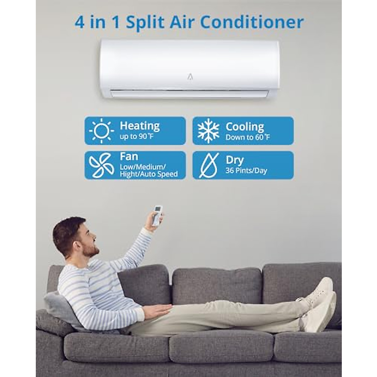 Acekool 19000 BTU Smart Mini Split AC/Heating System 19 SEER Split Inverter Air Conditioner, Cools Rooms up to 1250 Sq. Ft, with Pre-Charged Condenser, Heat Pump & Installation Kit, 208/230V