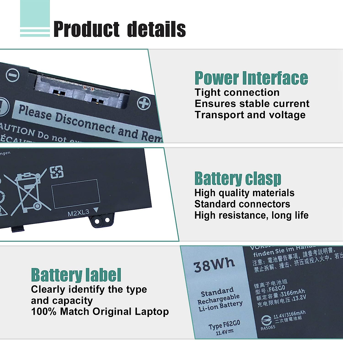 BOWEIRUI F62G0 Battery Compatible with DELL Inspiron 13 7000 Inspiron 13 5370 7370 7373 7380 7386 Series Laptop