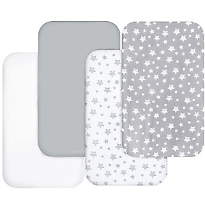 Bassinet Sheets for Baby Boys Girls 4 Pack(33" x 20"), Compatible with Mika Micky, Baby Delight, Dream On Me, Koola Baby, AMKE and Other Rectangle Bassinet Mattress, Grey