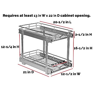 Hold N’ Storage 2 Tier Pull Out Cabinet Organizer – Heavy Duty Metal with 5 Year Limited Warranty -12.5"W x 21"D x 16-1/2"H