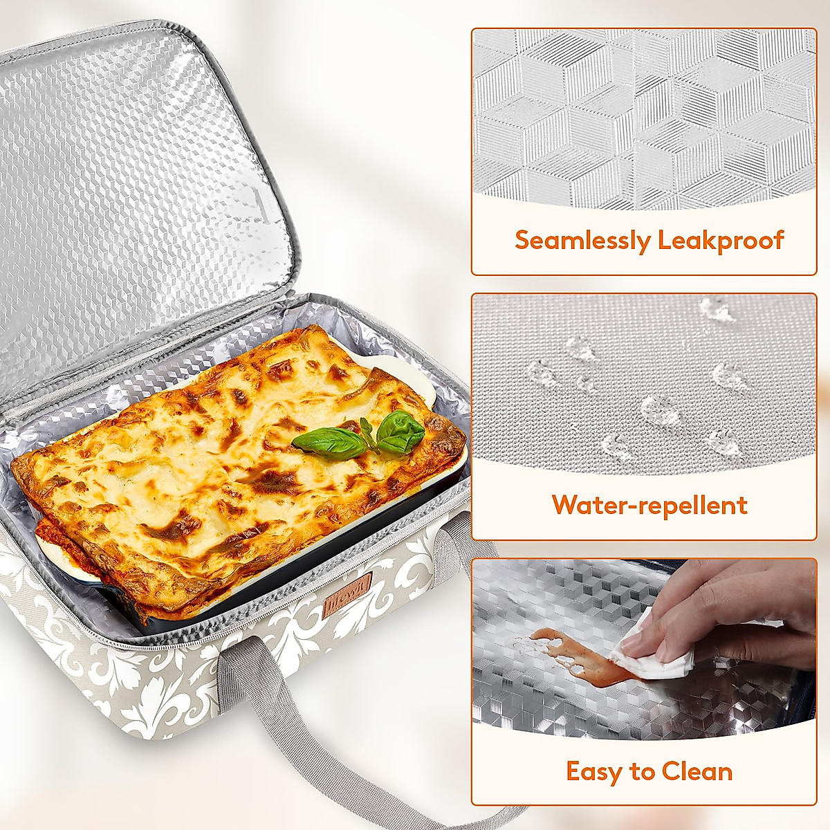 Lifewit Casserole Carrier for Hot or Cold Food, Insulated Casserole Baking Dish Bag Food Carrier, Lasagna Holder for Potluck/Parties/Picnic/Cookouts, Fits 9"x13" Baking Dish, Grey