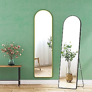 SUPPNEED 59"x15.7" Arched Full Length Mirror, Large Arched Mirror Floor Mirror with Stand, Bedroom Mirror, Modern Arched Shape Wall Mounted, Hanging or Standing, Gold