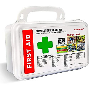 General Medi 120 Pieces Hardcase First Aid Kit - First Aid Box Includes Instant Cold Pack, Emergency Blanket for Travel, Home, Office, Vehicle, Camping, Workplace & Outdoor
