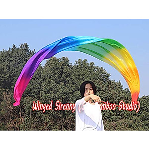 Winged Sirenny Silk Throw Streamer 98" (250cm), Church Worship Praise Prophetic Dance Banner with Rod, Flowing Rhythmic Playsilk (Rainbow 2)