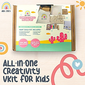 ARI MES - Wooden Stencils Drawing Kit for Kids, 50-Piece Art Stencils with Animal and Shape Stencils, Drawing Stencils, Complete Stencil Art Kit with Notebook, Markers & Bag, Stencils for Crafts