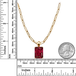 Gem Stone King 20.03 Ct Red Created Ruby Black Diamond 18K Yellow Gold Plated Silver Pendant with 3.25mm Paperclip Link Chain 18 inch with 2 inch Extender