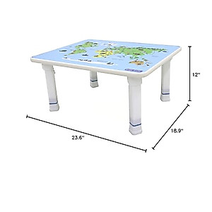 Baby Care Kids Folding Floor Table w/Adjustable Heights - for Play, Reading, and Snack Time and More (World Map)