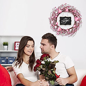 Artflower Pink Pip Berry Wreath Heart Shaped Artificial Decoration Rustic Twig Fake Garland Handmade Festival Gifts for Valentine's Day Wedding Garden Door Wall Hanging Home Indoor Office Decor