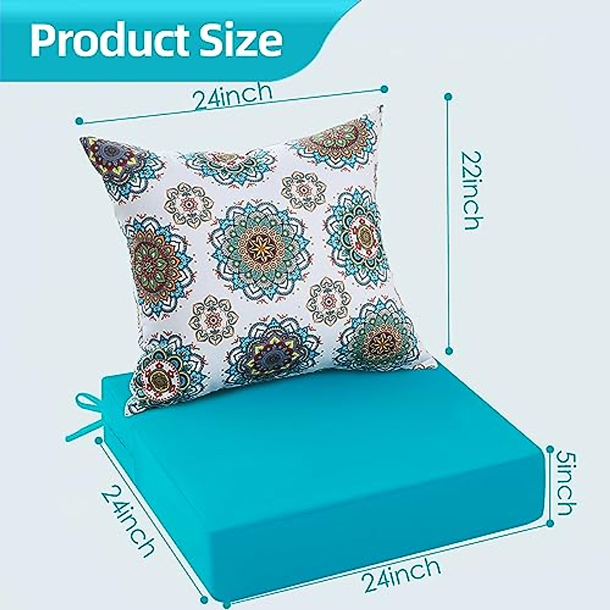PrimePatio Outdoor Chair Cushions Set for Garden Furniture, Outdoor Cushions for Patio Furniture 24x24 Inch Waterproof Patio Deep Seat & Back Cushion, Replacement Cushions for Sofa Couch