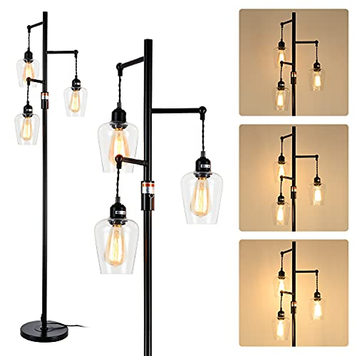 Airposta 3 Lights Industrial Floor Lamp with On/Off Dimmable Switch, 3-Head Rustic Tree Standing Lamp, 40W Retro Torchiere Floor Light for Living Room, Reading, Office, Bedroom, 2-Years Warranty