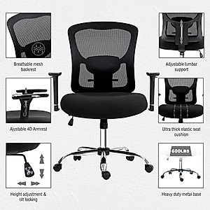Big and Tall Office Chair 600lbs, Ergonomic Mesh Chair, Computer Executive Heavy Duty Desk Chair with 4D Armrests, Wide Thick Soft Seat, Adjustable Lumbar Support and Tilt-Black