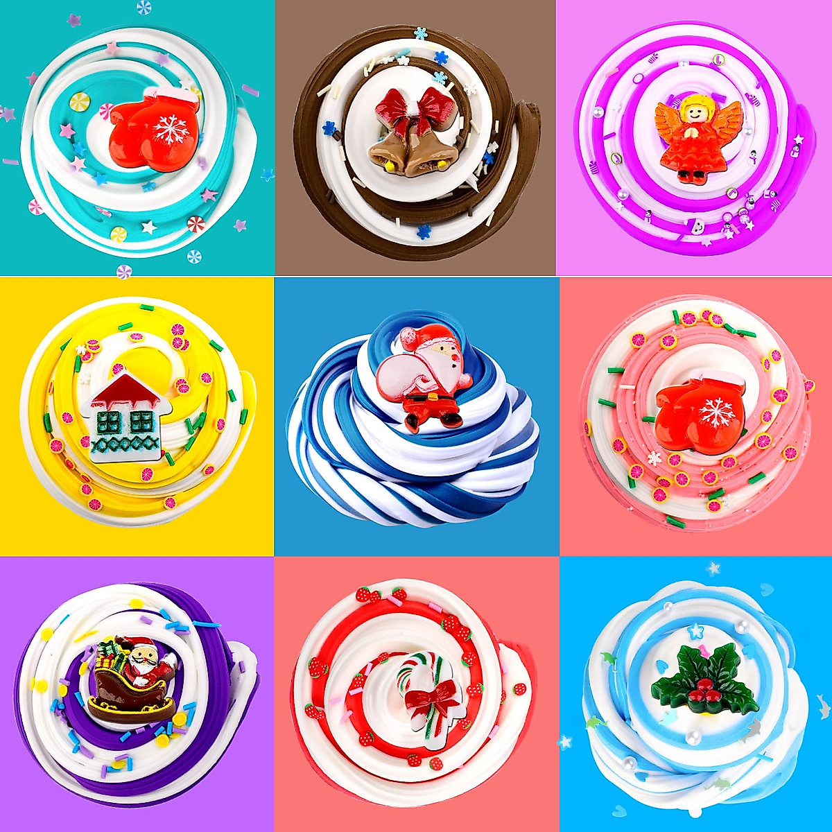 9 Pack Dual Color Butter Slime Kit,Super Soft and Non-Sticky Christmas Stocking Fillers,Cute and Cheap Bought as a Gift.DIY Slime Kit for Girls Boys, Kids Party Favors Slime Putty Toy