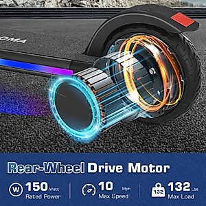 Caroma Electric Scooter for Kids Ages 8-12, 150W Foldable Kids Electric Scooter, Max 7 Miles & 10 Mph, LED Display, Colorful Lights, Adjustable Height, Lightweight Electric Scooter for Kids Teens