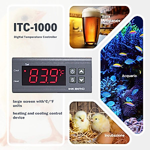 Inkbird ITC-1000F 2 Stage Temperature Controller Cooling and Heating Modes Celsius and Fahrenheit with Junction Box