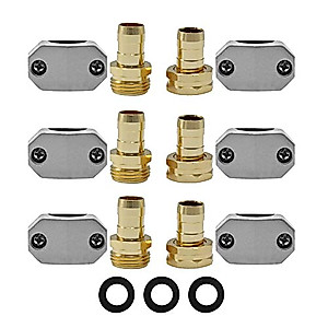 Garden Hose Repair Fittings Aluminum Water Hose Ends Male and Female Hose Connector with Zinc Clamp Fit for All 5/8" and 3/4" Garden Hose, Pack of 3