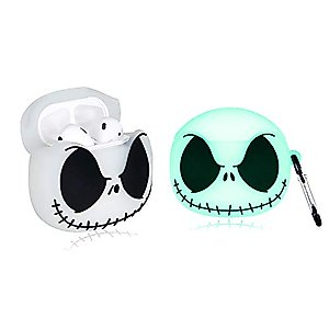 BKKYO for Airpod 2/1 Case Soft Silicone Cute Cartoon Kawaii Funny Cover Protective Skin Accessories Keychain Kids Teens Cases for Air Pods 1/2 Compatible with Airpods 2&1, Luminous Skull