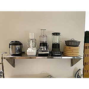 MYOYA Stainless Steel Shelf 12" x 48" 280lbs Heavy Duty Metal Shelves NSF Commercial Wall Mounted Floating Shelving with Backsplash and Brackets for Kitchen Restaurant Bar Hotel and Garage